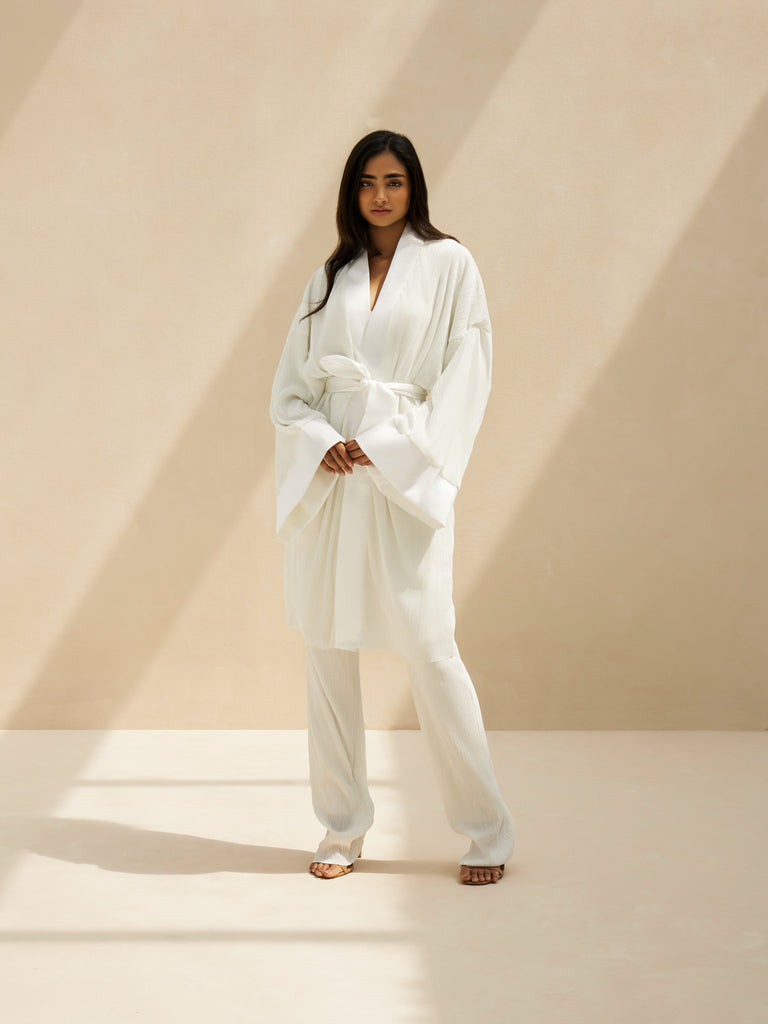 Ishaya - Modest Fashion - Ensemble Kimono et Pantalon blanc Pearl