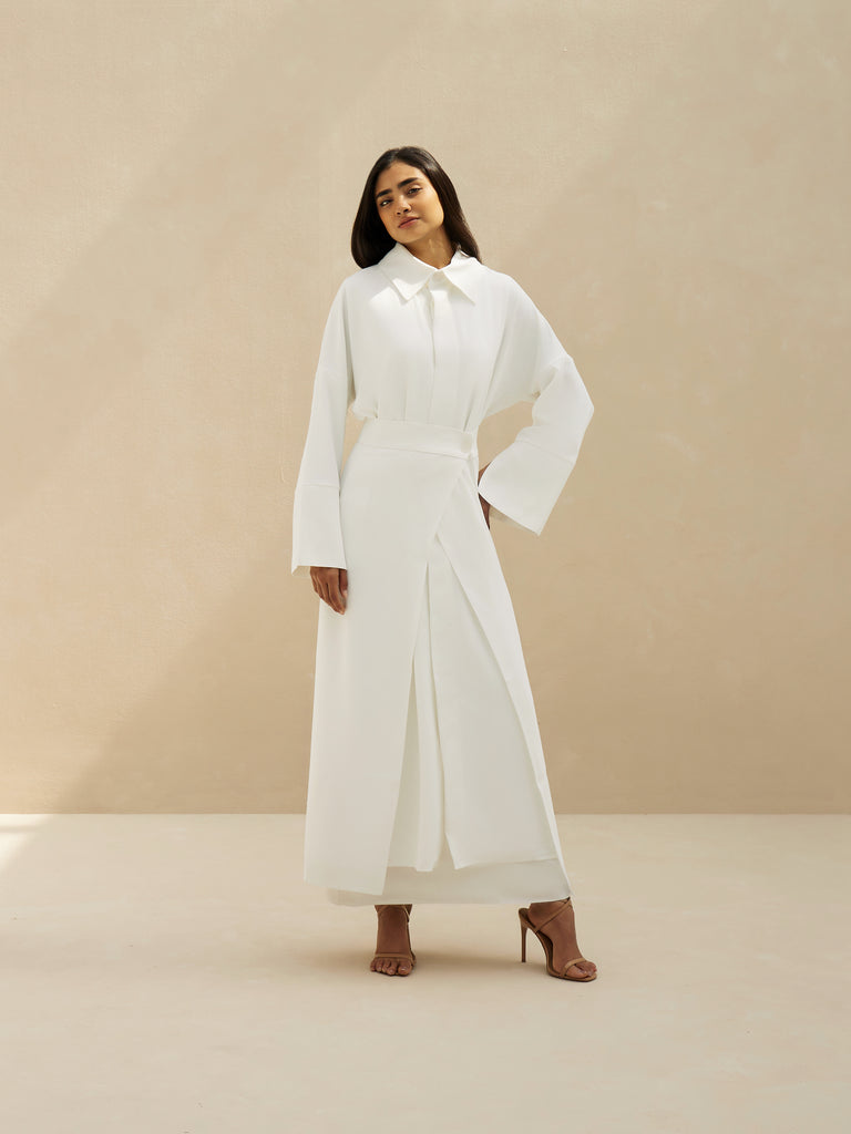 Ishaya - Modest Fashion - Ensemble blanc Robe chemise et jupe Tenacity